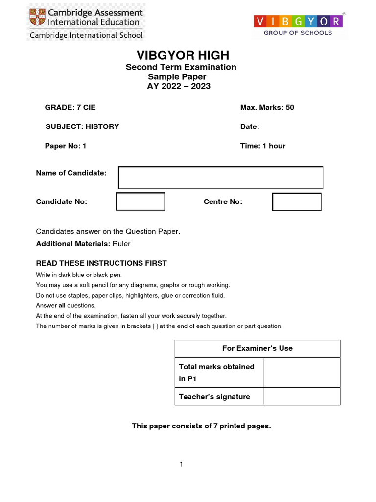 Gr7 T2 History P1 QP Sample Paper | PDF | British Raj | British India