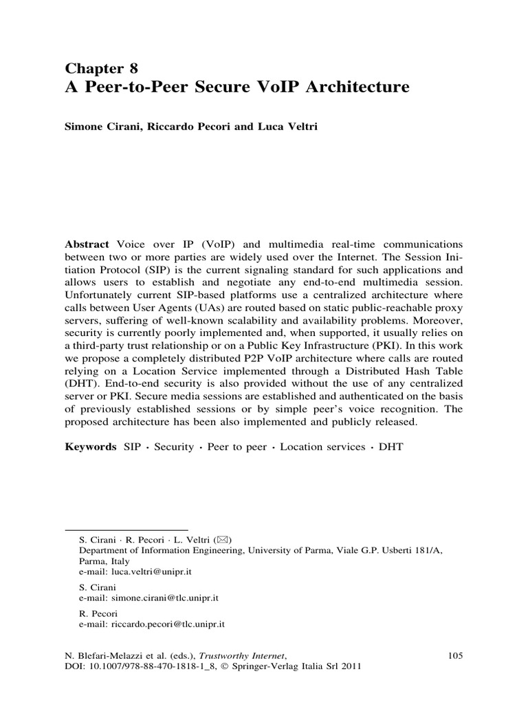 A Peer-to-Peer Secure VoIP Architecture | PDF | Session Initiation Protocol | Peer To Peer