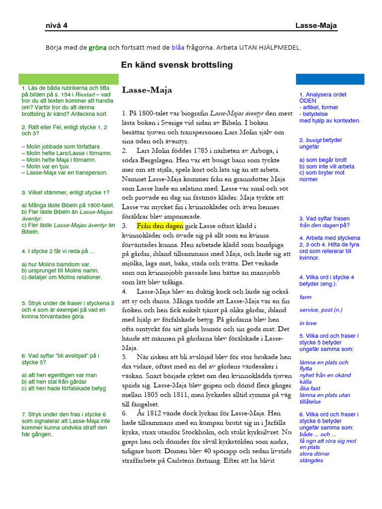 Lasse Maja Textarbete | PDF