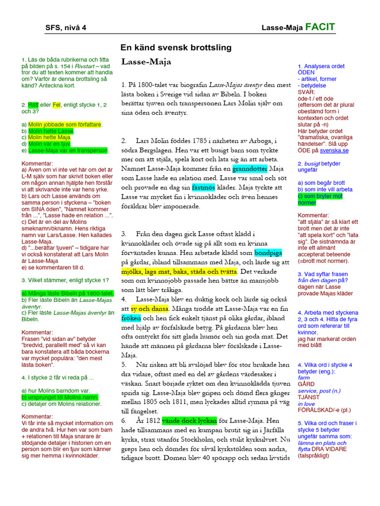 Lasse-Maja Textarbete FACIT | PDF