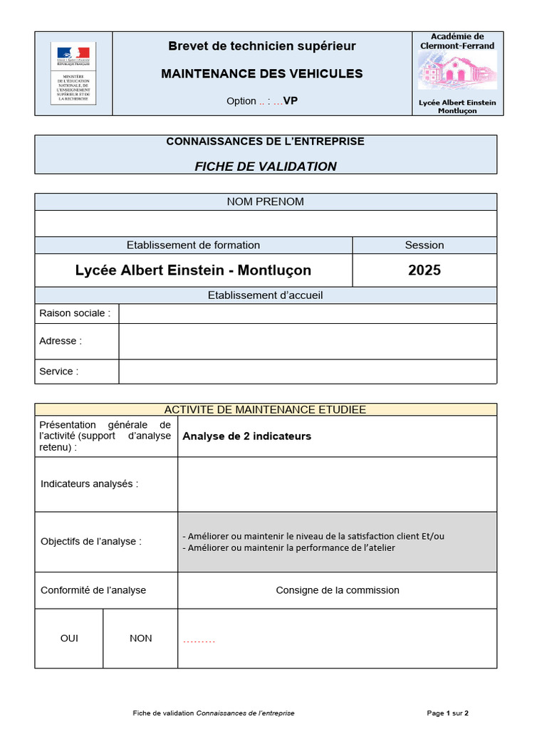 Fiche de validation BTS MV 2025 | PDF