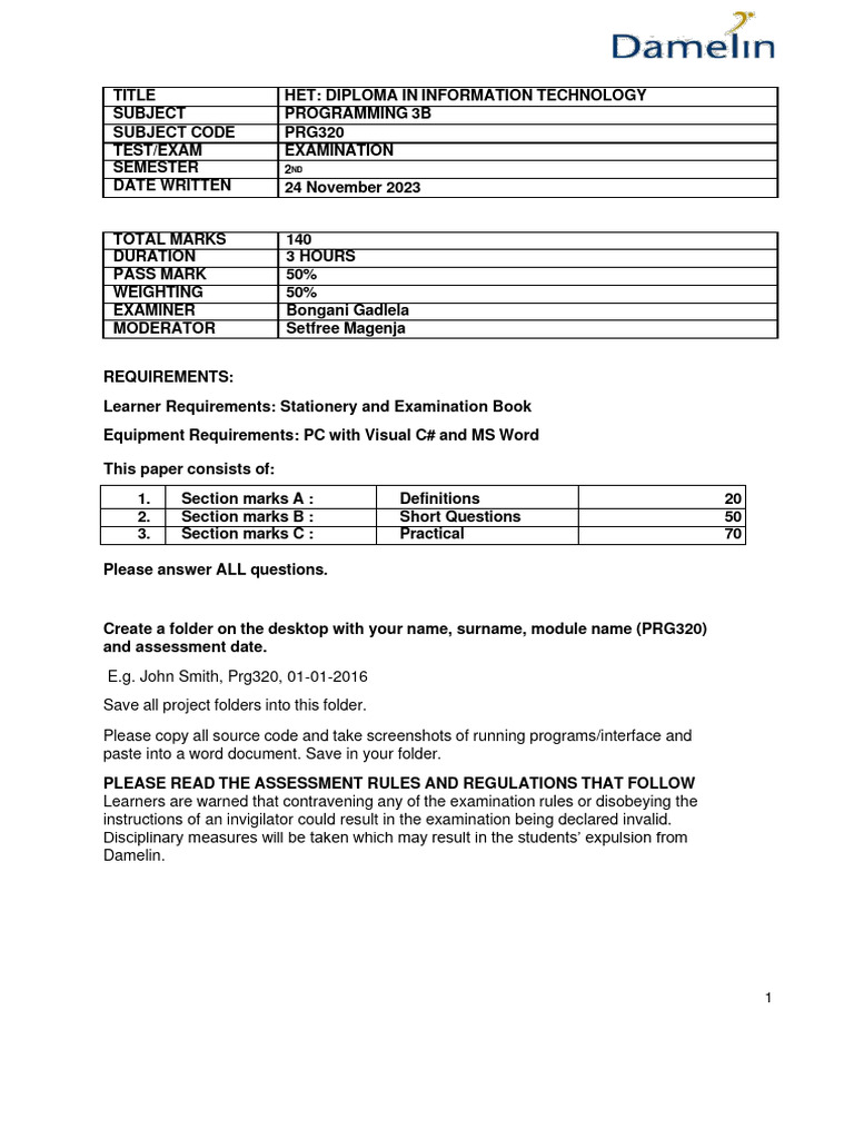 Programming 3b Exam Final Pdf Constructor Object Oriented Programming Programming 6571