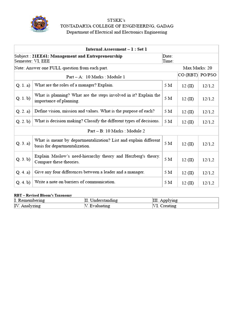 M&e Ia QP 2024 21ee61 | PDF | Engineering | Business