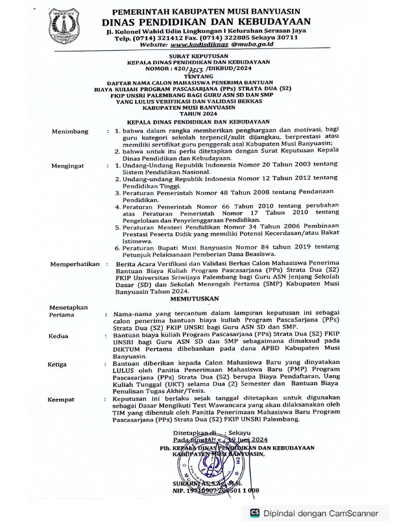 Pengumuman Beasiswa S2 Yg Lulus Seleksi Berkas | PDF
