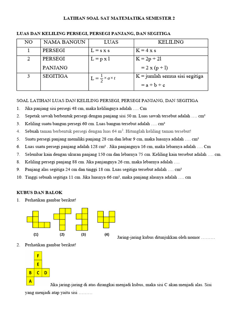Latihan Soal Sat Matematika Sem 2 | PDF