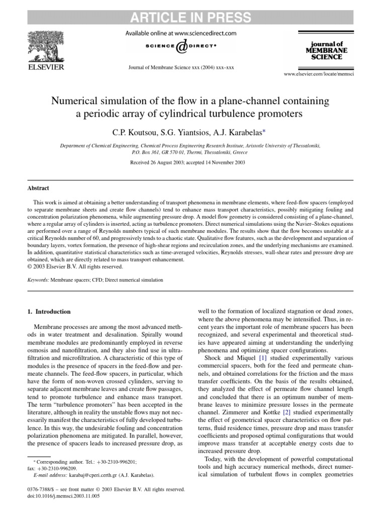 Numerical simulation of the flow in a planechannel containing | PDF ...