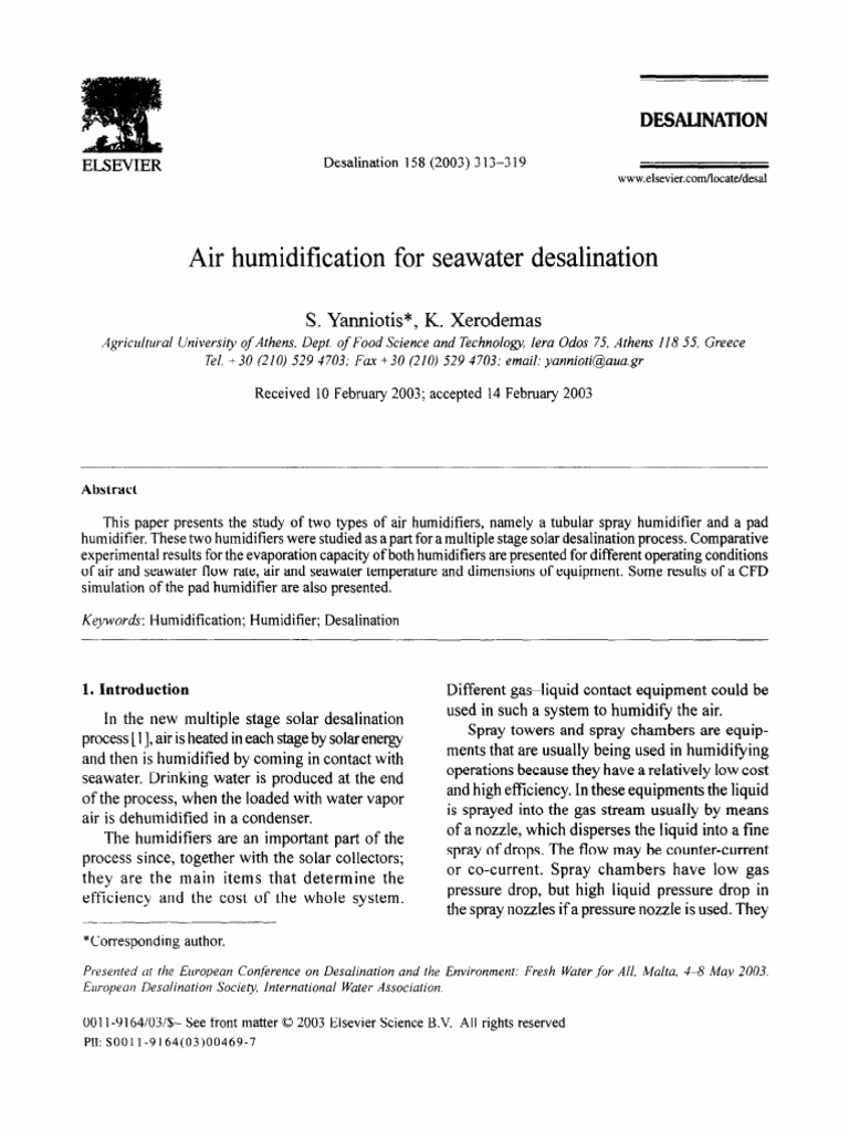 Air Humidification For Seawater Desalination | PDF | Heat Exchanger ...