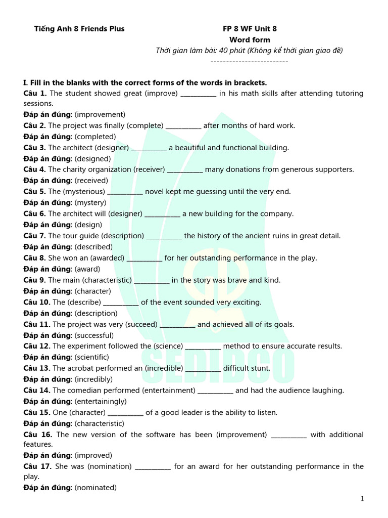 Key - Unit 8 | PDF | Teaching Methods & Materials