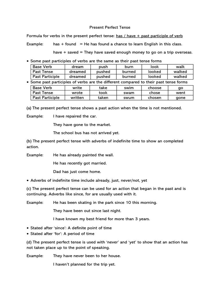 Present Perfect Tense | PDF | Grammatical Tense | Verb