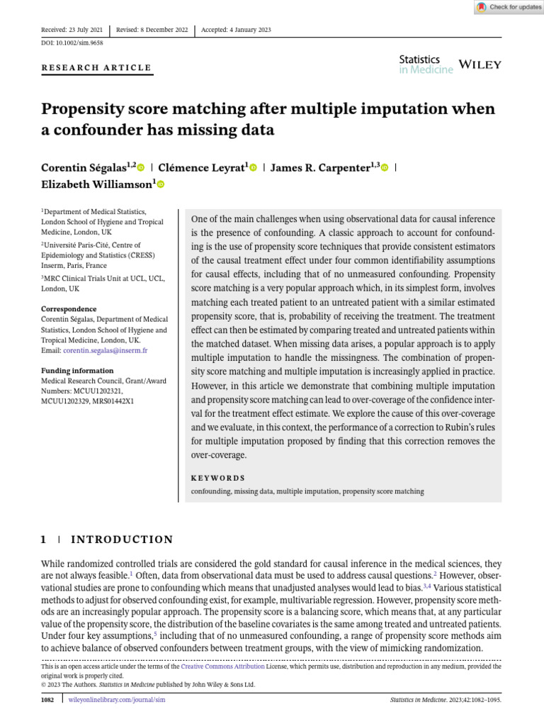 Statistics in Medicine - 2023 - Ségalas - Propensity Score Matching After Multiple Imputation ...