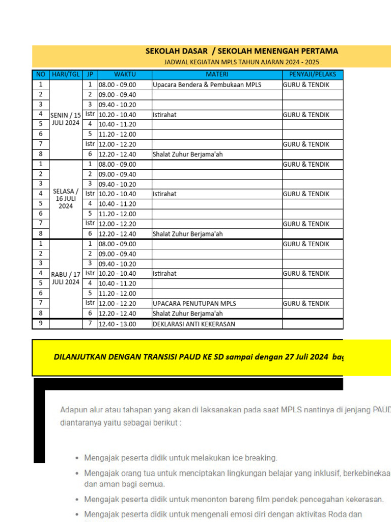 Jadwal Kegiatan Mpls Madina 2024 Contoh | PDF