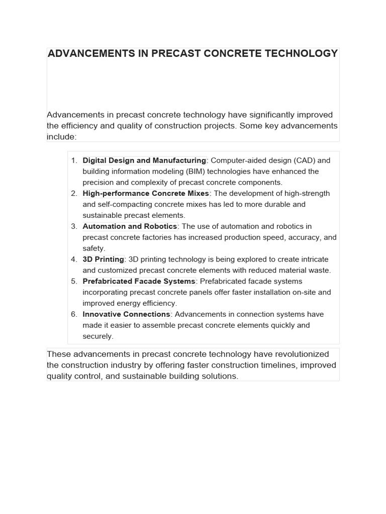 ADVANCEMENTS IN PRECAST CONCRETE TECHNOLOGY | PDF | Concrete | Building ...