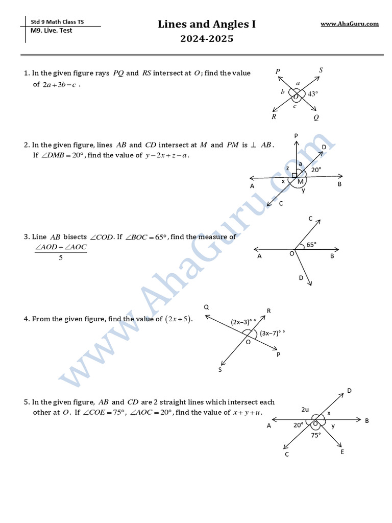 CLT009-9-Math-Lines_and_Angles_I-8Q-13_July_2024 | PDF | Elementary Geometry | Euclidean Geometry