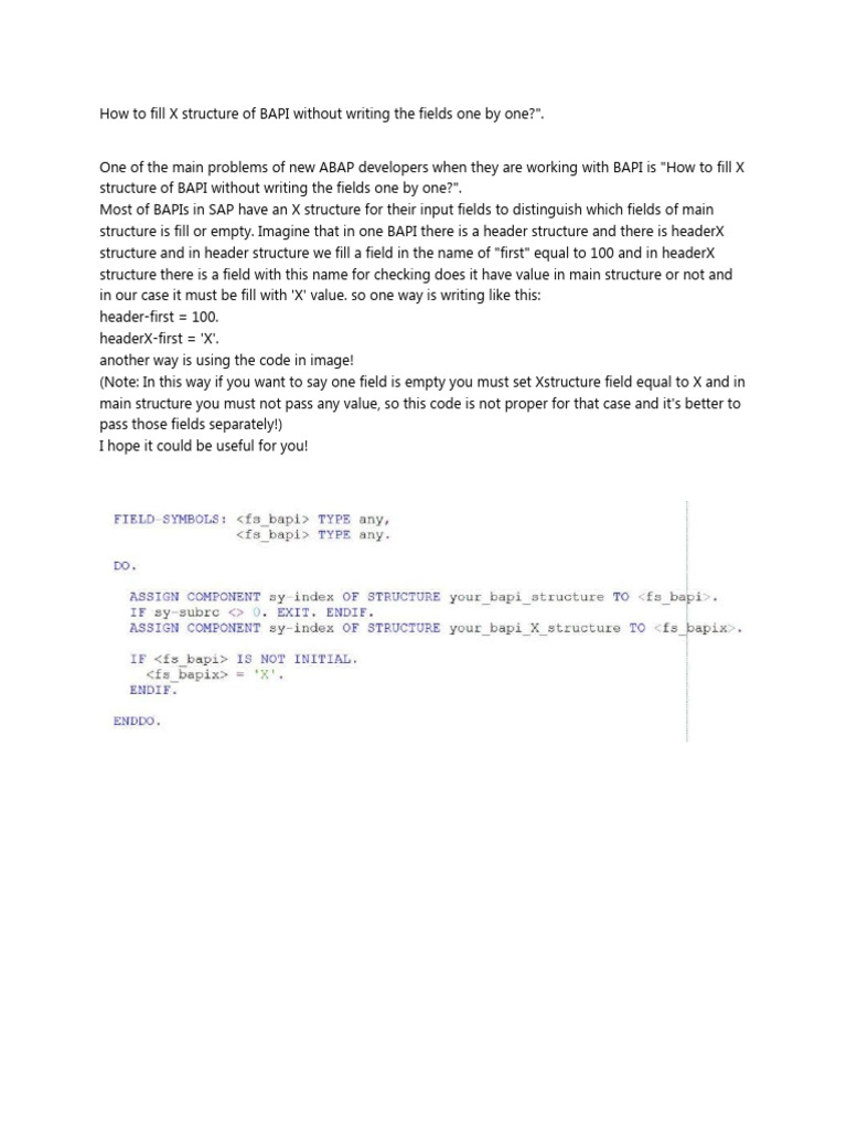 Fill X Structure of BAPI Without Writing The Fields One by One | PDF | Career & Growth