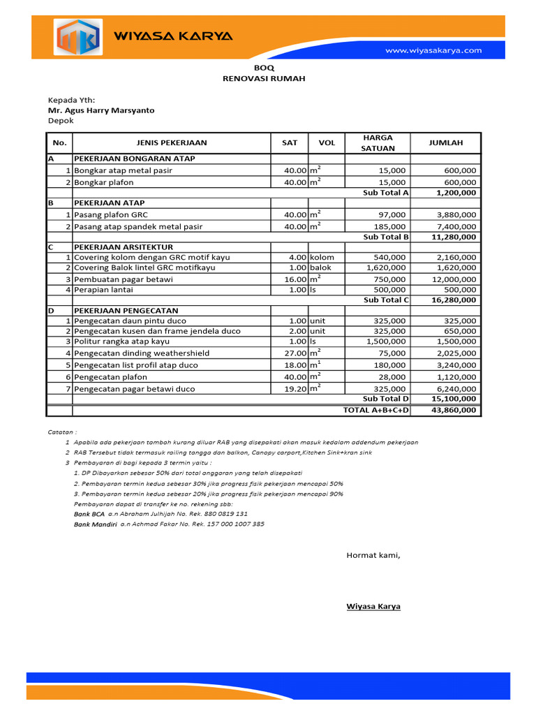 RAB Renovasi Rumah | PDF | Griya & Taman