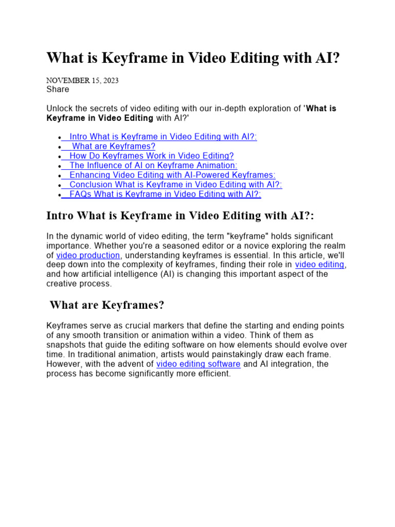 AI Keyframes in Video Editing | PDF | Artificial Intelligence | Intelligence (AI) & Semantics