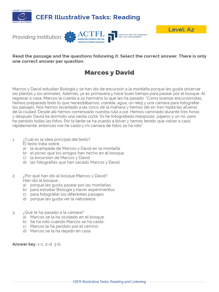 ACTFL Spanish Reading A2 PDF | PDF