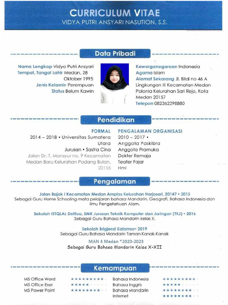 CV - Vidya Putri Ansyarii | PDF