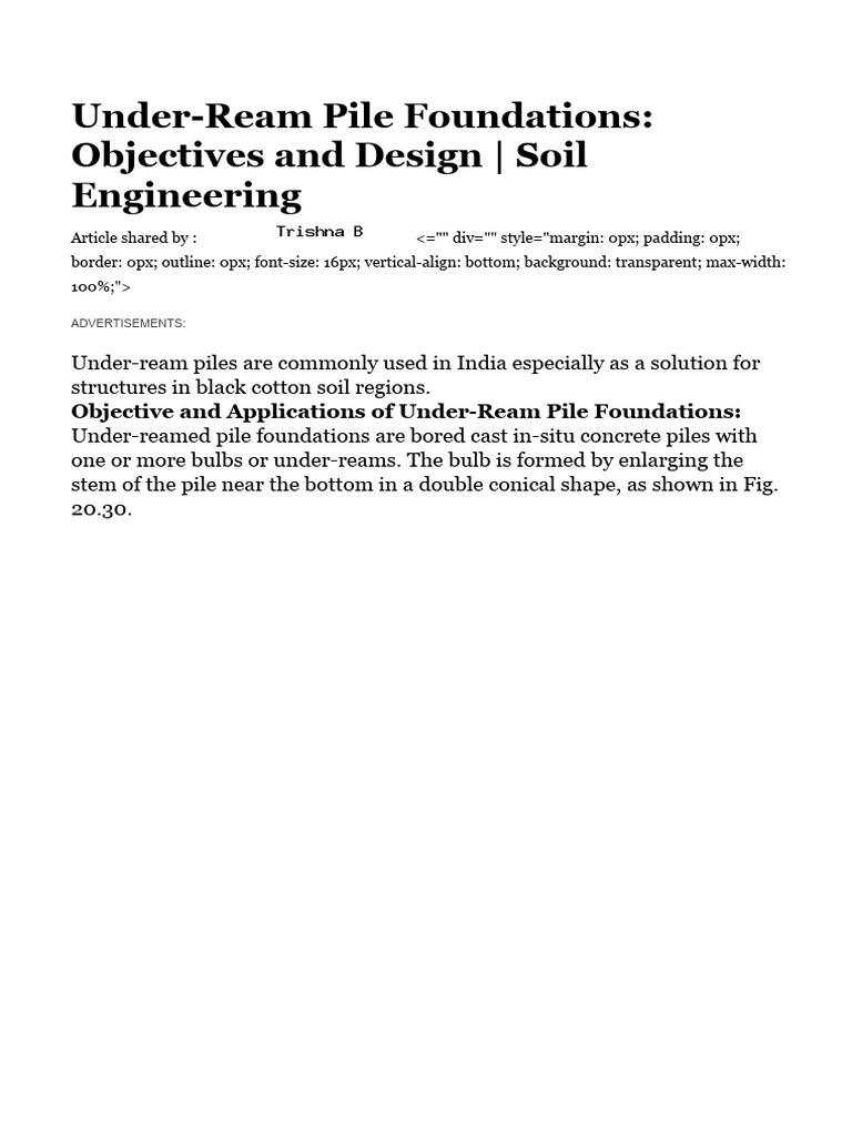 Under-Ream Pile Foundations | PDF | Deep Foundation | Foundation ...