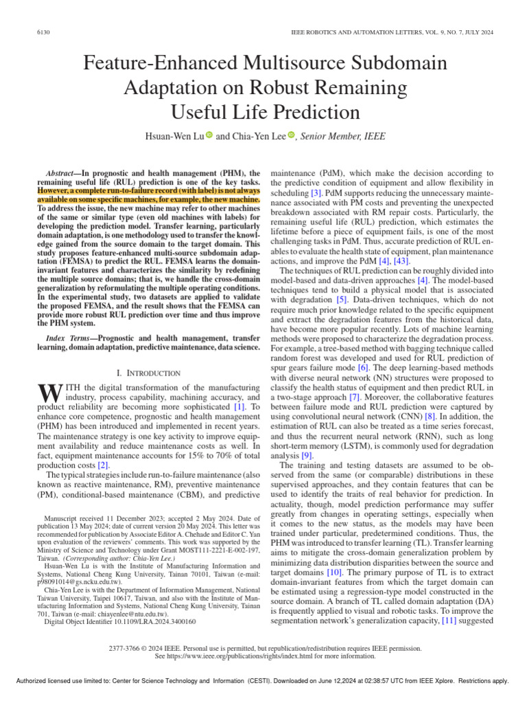 Feature-Enhanced Multisource Subdomain Adaptation On Robust Remaining Useful Life Prediction ...
