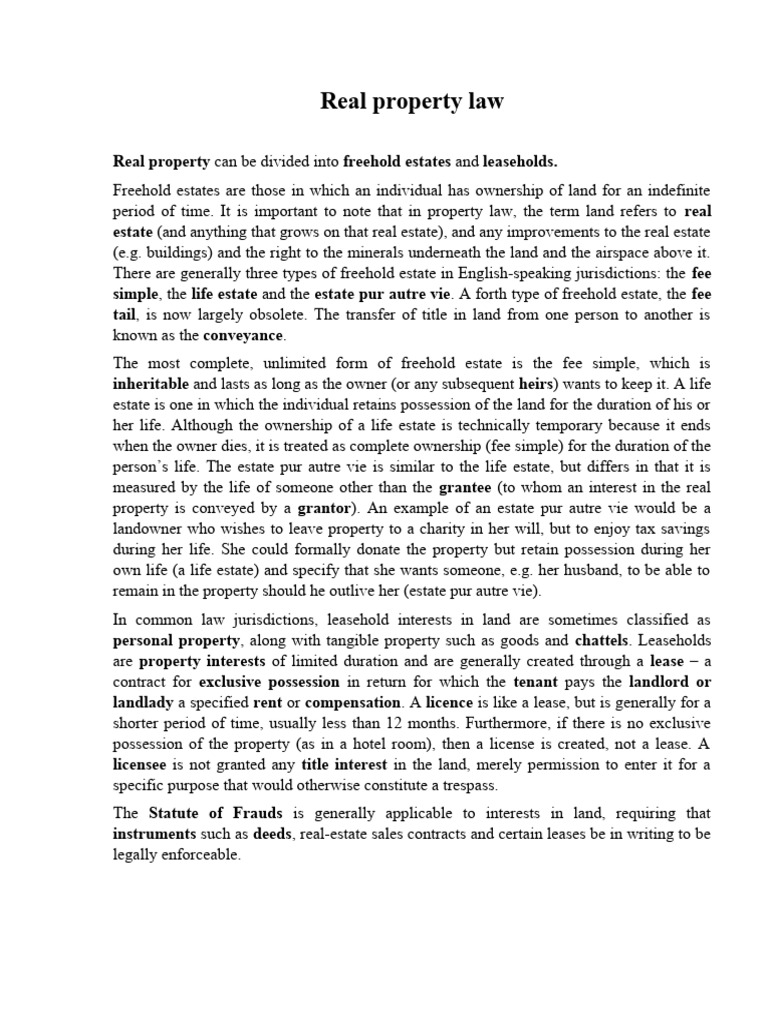 Real Property Law | PDF | Fee Simple | Lease