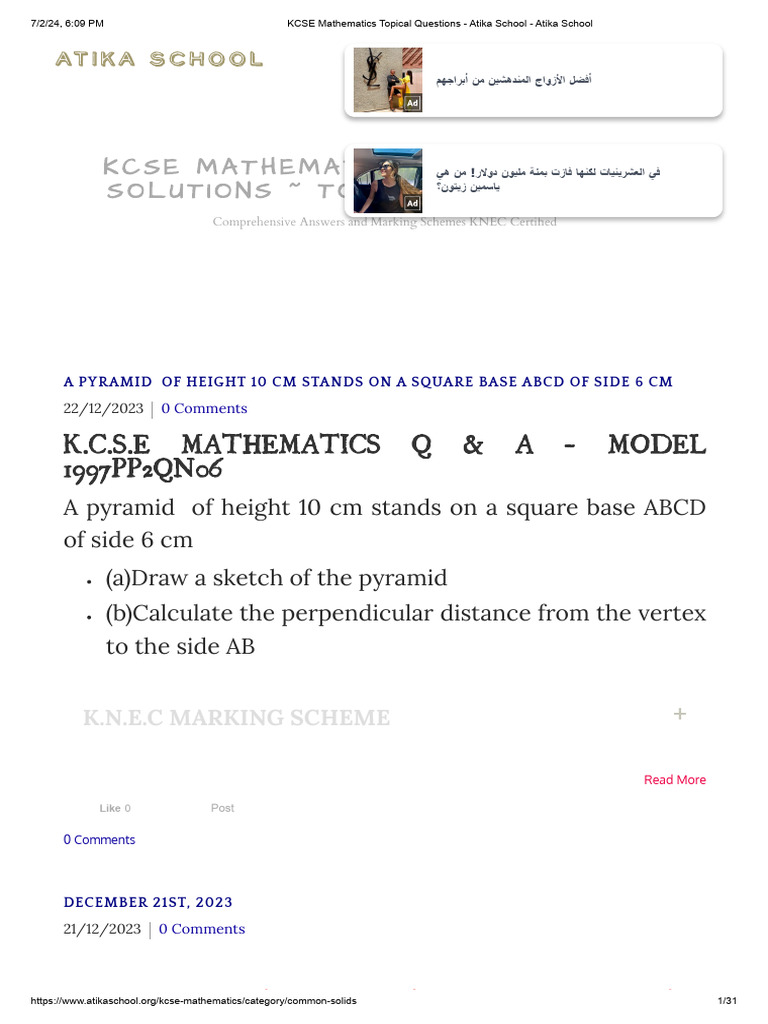 KCSE Mathematics Topical Questions - Atika School - Atika School | PDF ...