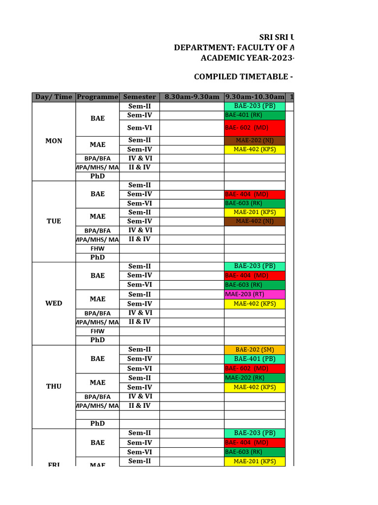 Sri Sri University 2023-24 Timetable | PDF | Liberal Arts Education ...