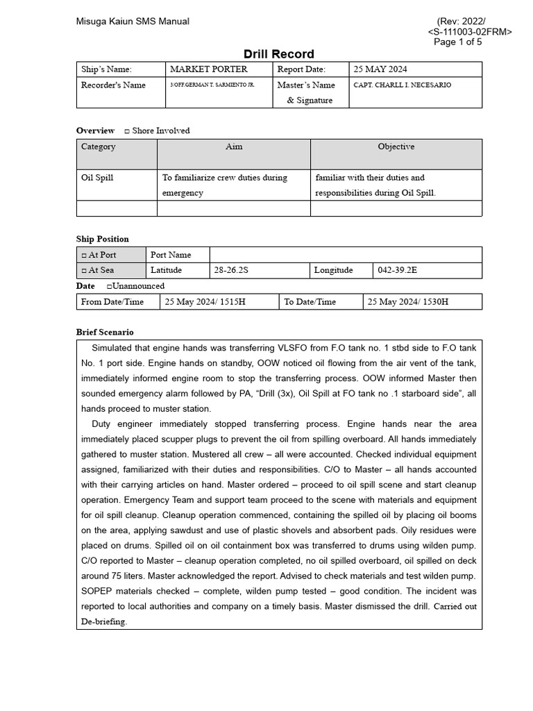S-111003-02FRM (OIL SPIIL) Drill Record - 113315 | PDF