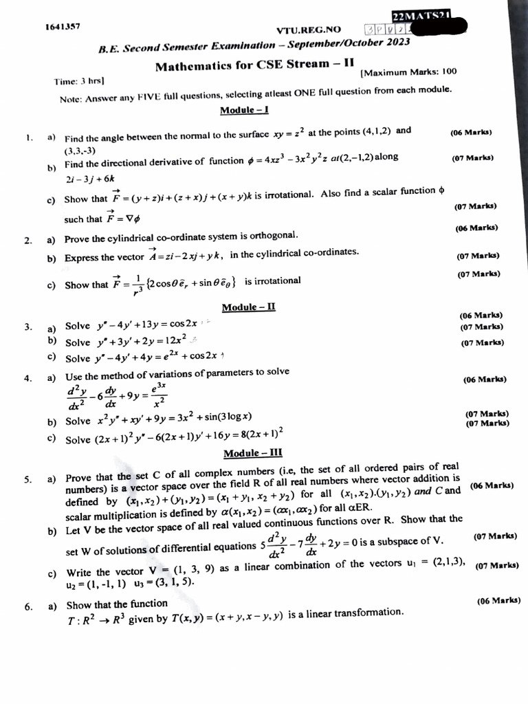 2023 PYQP's | PDF | Vector Space | Electric Motor