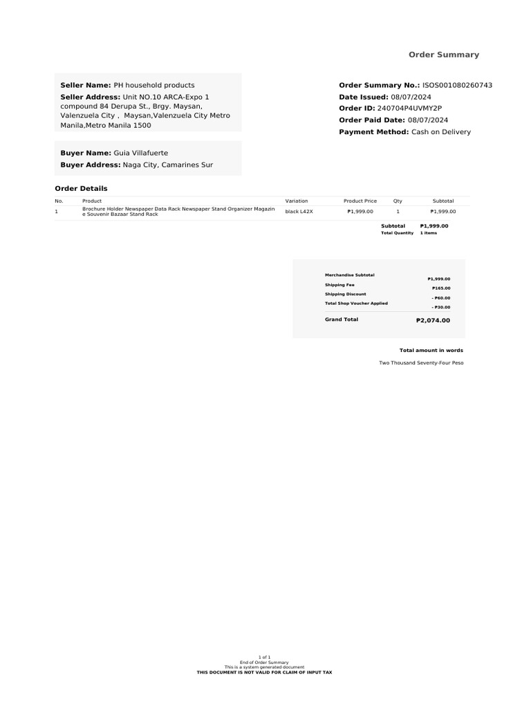 Order Summary | PDF | Payments | Money