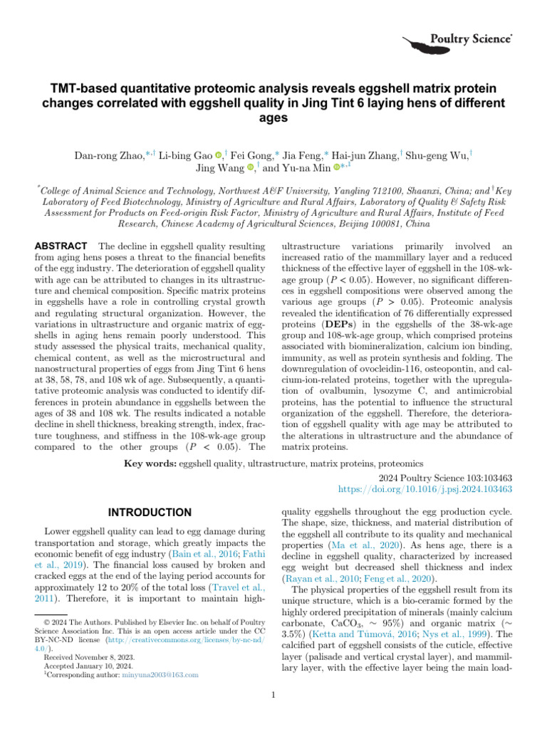 TMT-based Quantitative Proteomic Analysis Reveals Eggshell Matrix Protein Changes Correlated ...