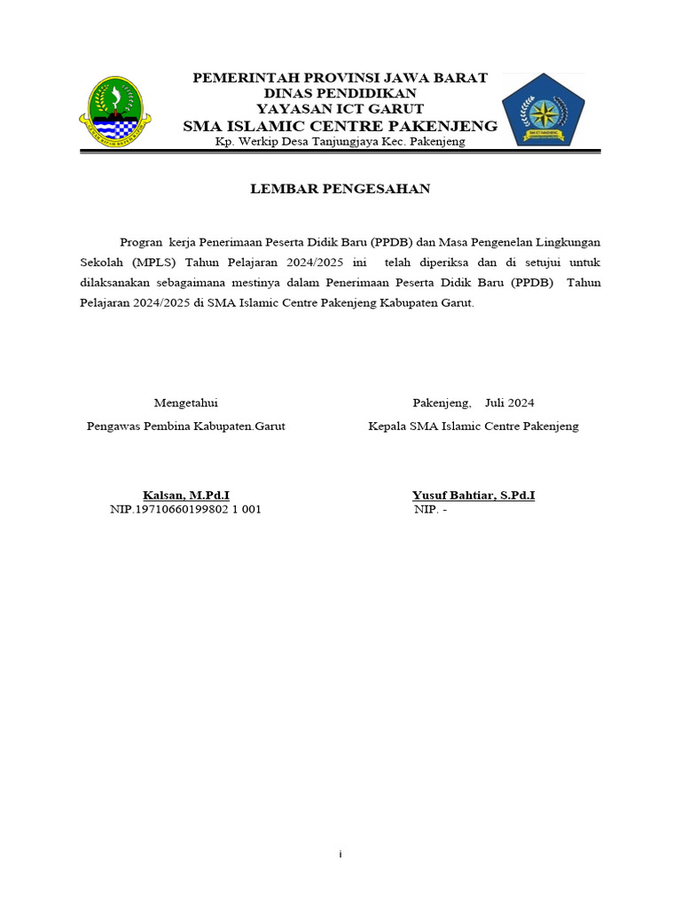 Lembar Pengesahan PPDB Dan Mpls Ict | PDF