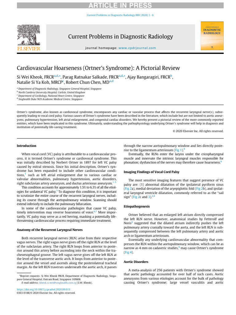 Cardiovascular Hoarseness (Ortner's Syndrome) A Pictorial Review | PDF ...