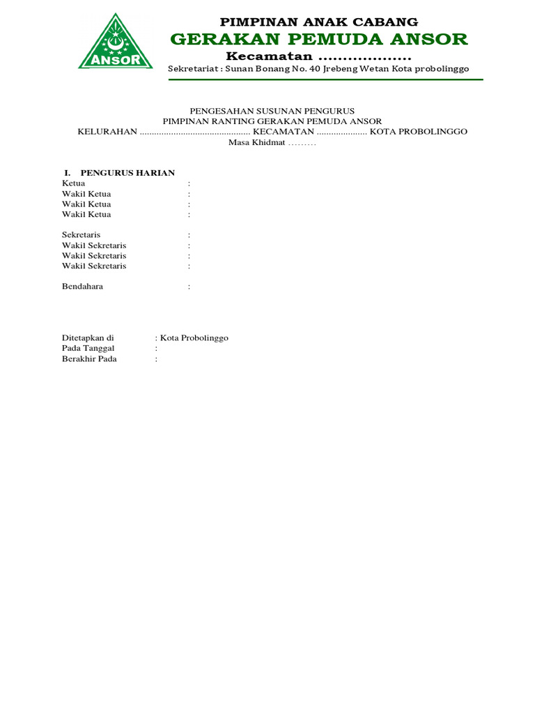 Berkas Penyusunan Ranting Ansor | PDF