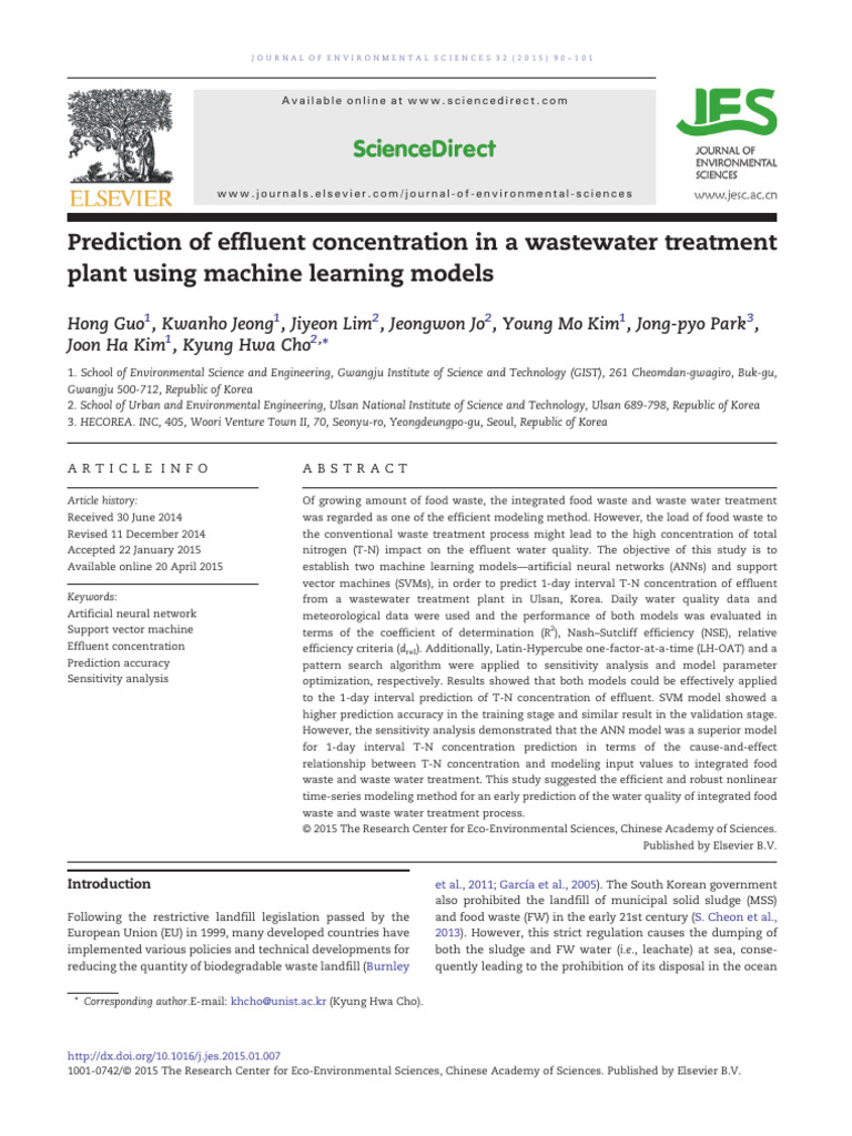 Prediction of Effluent Concentration in A Wastewater Treatment Plant ...