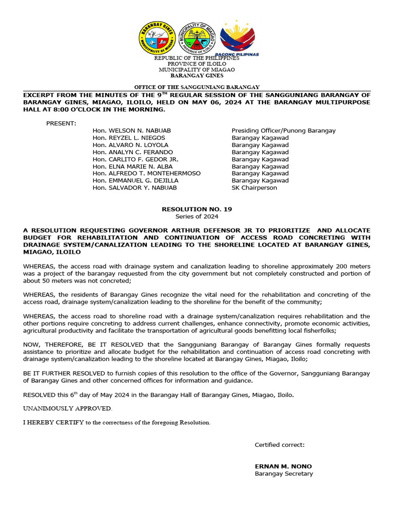 Reso - 19 - Access Road For Concreting - Baybay Road | PDF