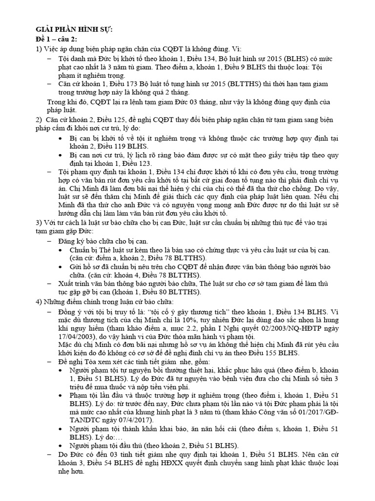 Trả Lời 1 Số Đề VPLS Lê Minh Nhat - HÌNH SỰ - DKC | PDF