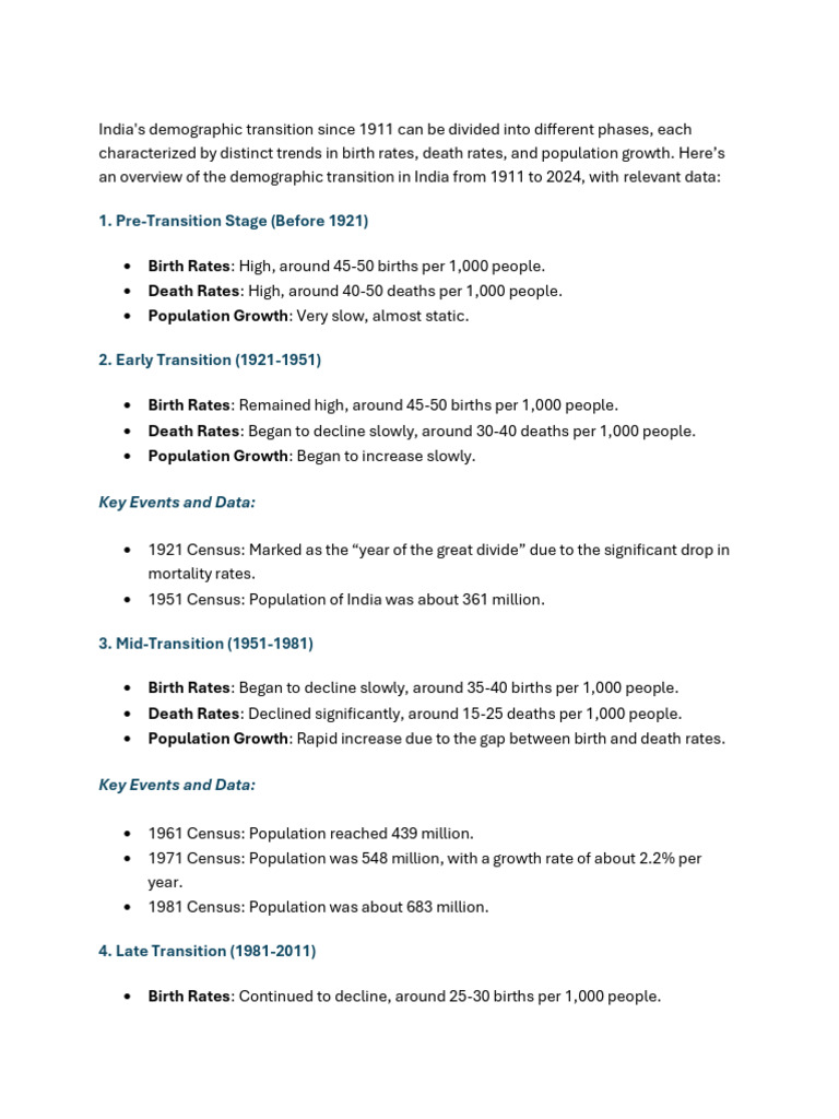India's Demographic Transition Since 1911 | PDF | Family Planning ...