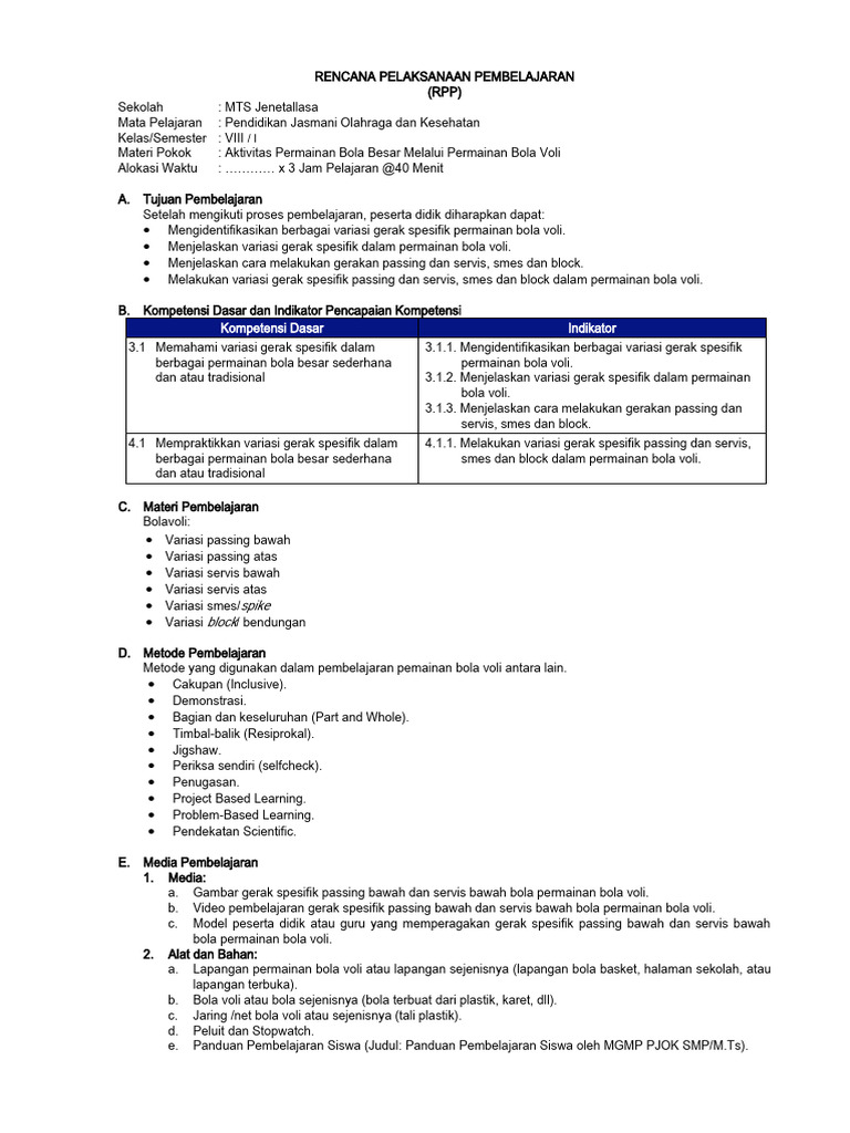 RPP 1.2 - Bola Voli | PDF | Sains & Matematika