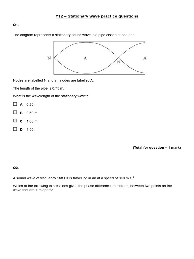 (56261) 17 - Y12 Stationary Wave Practice Questions | PDF | Waves ...