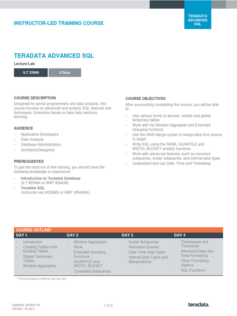 Teradata Advanced SQL | PDF | Database Index | Sql