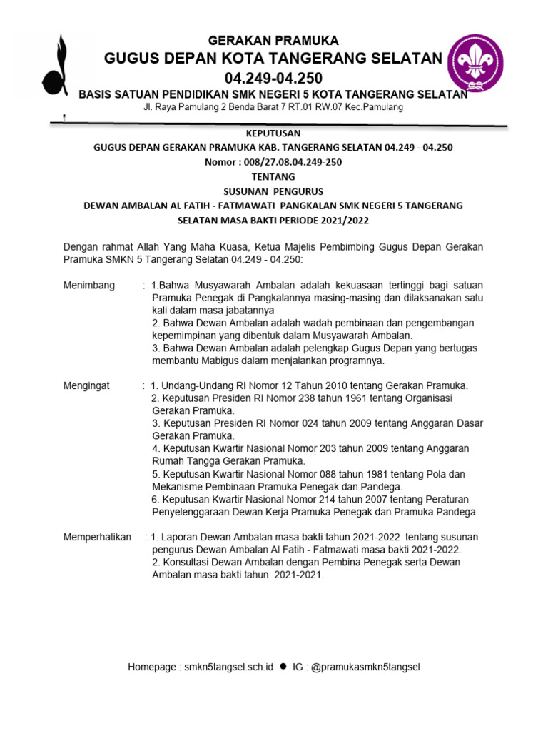 Surat Keputusan Dewan Ambalan | PDF