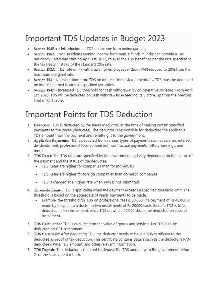 Important Note For TDS-2024 | PDF | Payments | Taxes