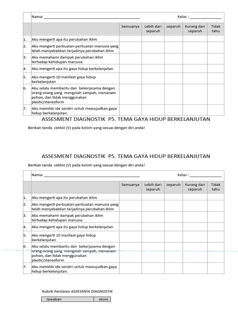 Assesment Diagnostik P5 GHB | PDF | Karier & Perkembangan ...