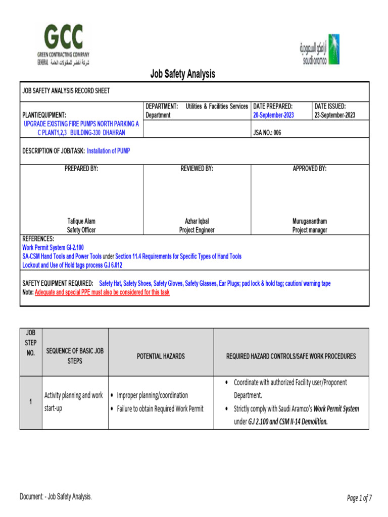 Jsa - Installation Fire Water Pump - Upgrade Existing Fire Pumps North ...