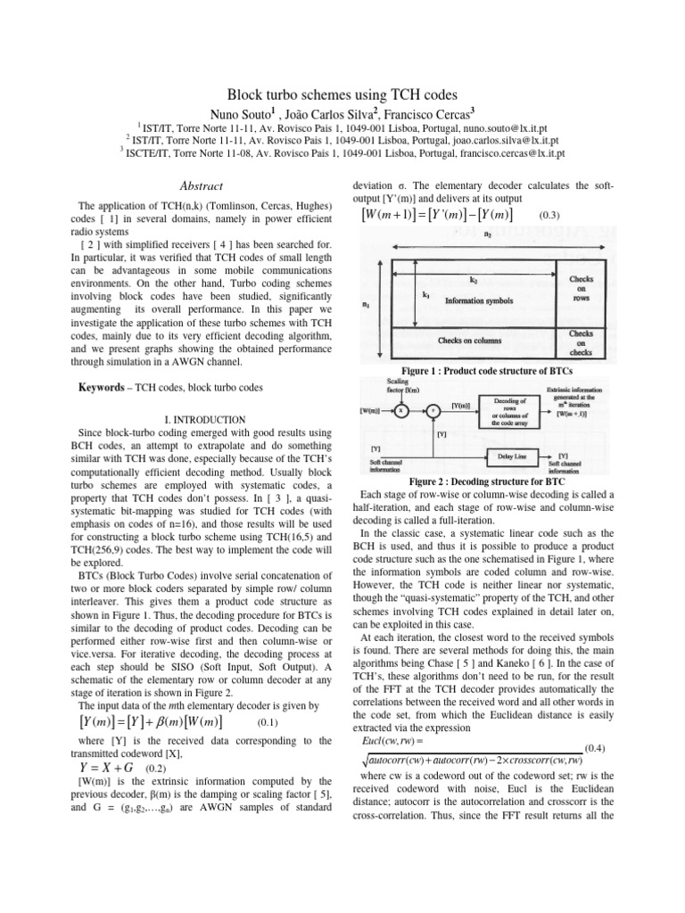 Block Turbo Schemes using TCH Codes | PDF | Theoretical Computer Science | Telecommunications ...