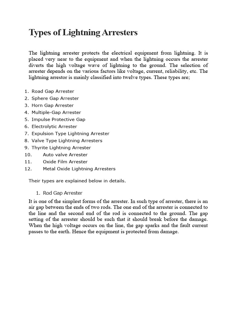 Types of Lightning Arresters Explained | PDF | Electrical Resistance ...
