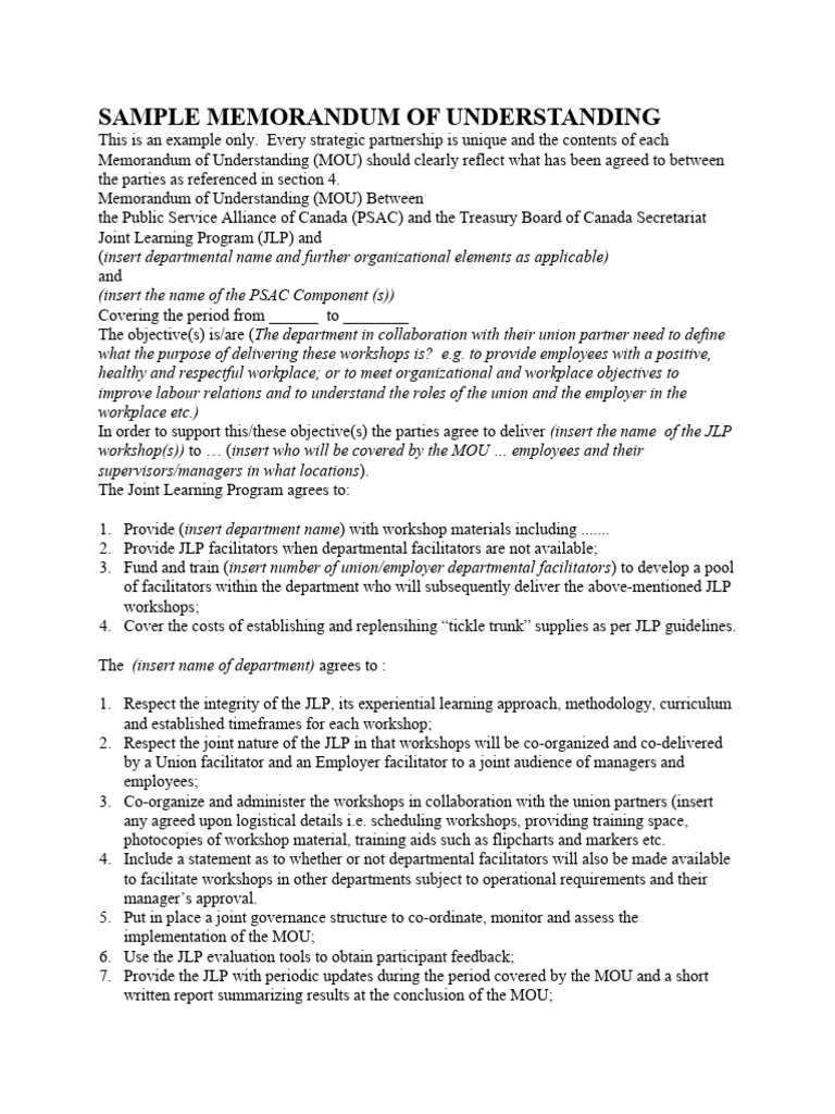 SAMPLE MEMORANDUM OF UNDERSTANDING | PDF | Business