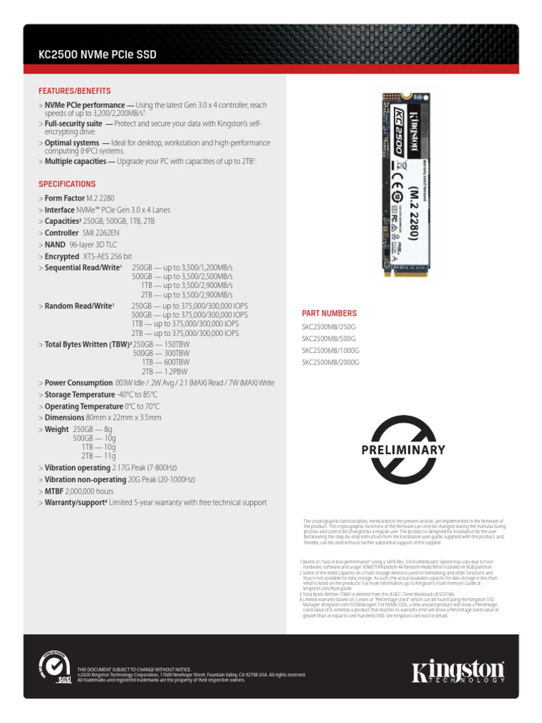 kc2500_prelim_us | Download Free PDF | Solid State Drive | Flash Memory