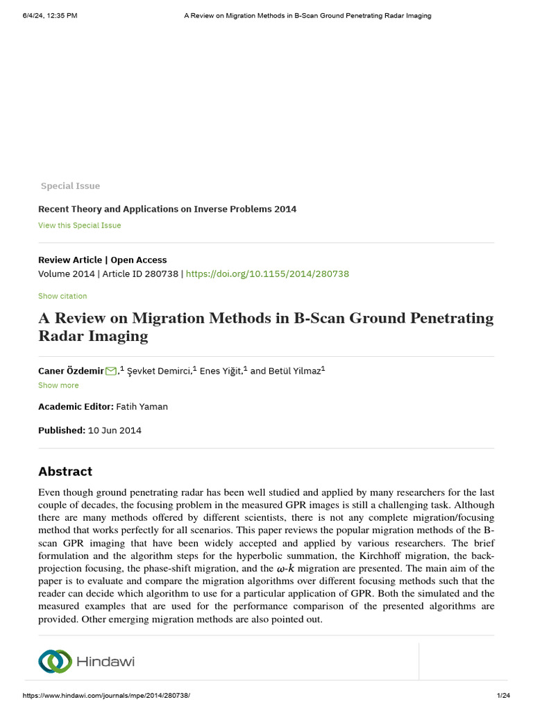 A Review On Migration Methods in B-Scan Ground Penetrating Radar ...